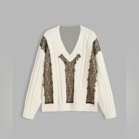 Cider | Sweaters | Xl Oversized Vintage Lace Panel Knit Sweater | Poshmark